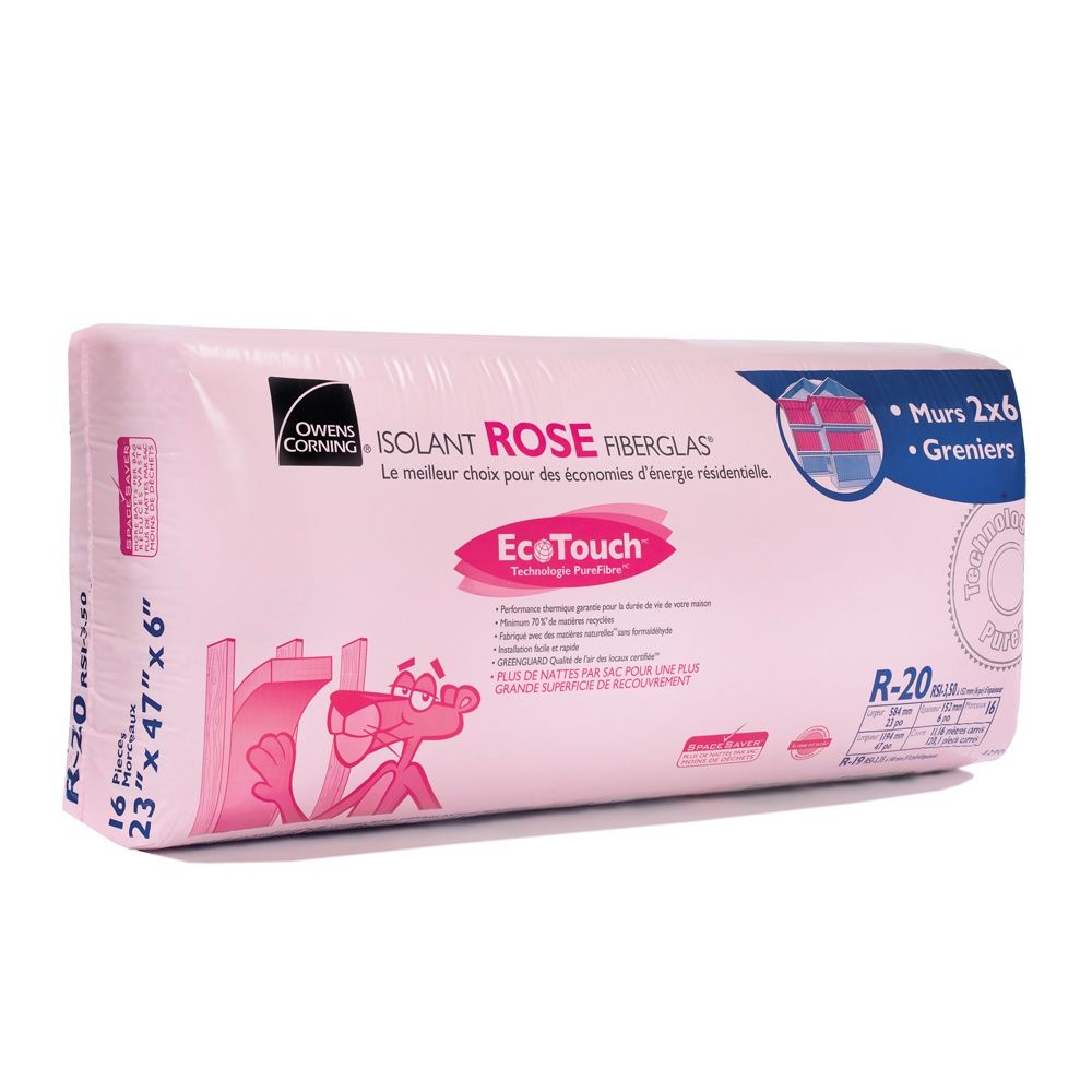Owens Corning Canada - Isolant en fibre de verre thermique EcoTouch ROSE FIBERGLAS pour murs et ...